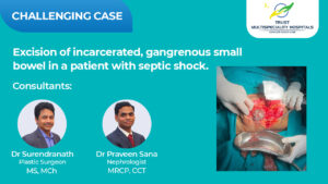 Excision of incarcerated, gangrenous small bowel in a patient with ...